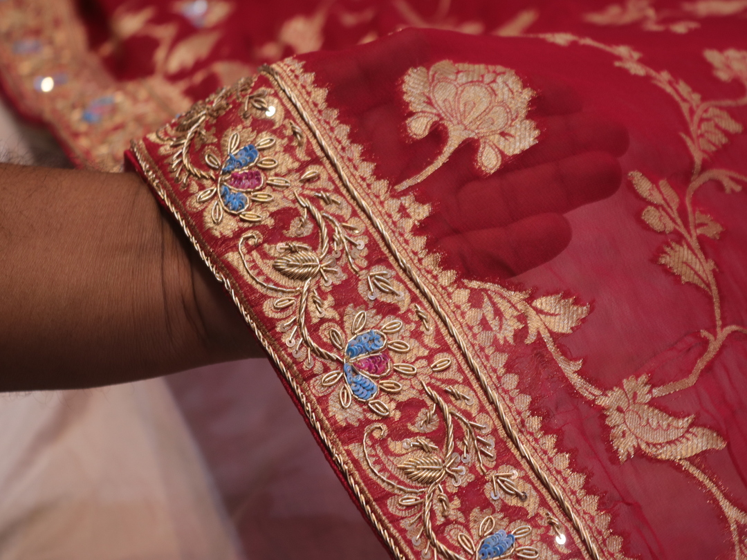 “The Rouge Pink” Premium Banarasi Chiffon Saree - Arang Online