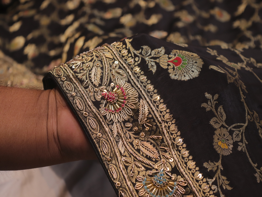 “The Raven Black” Premium Banarasi Silk Saree - Arang Online