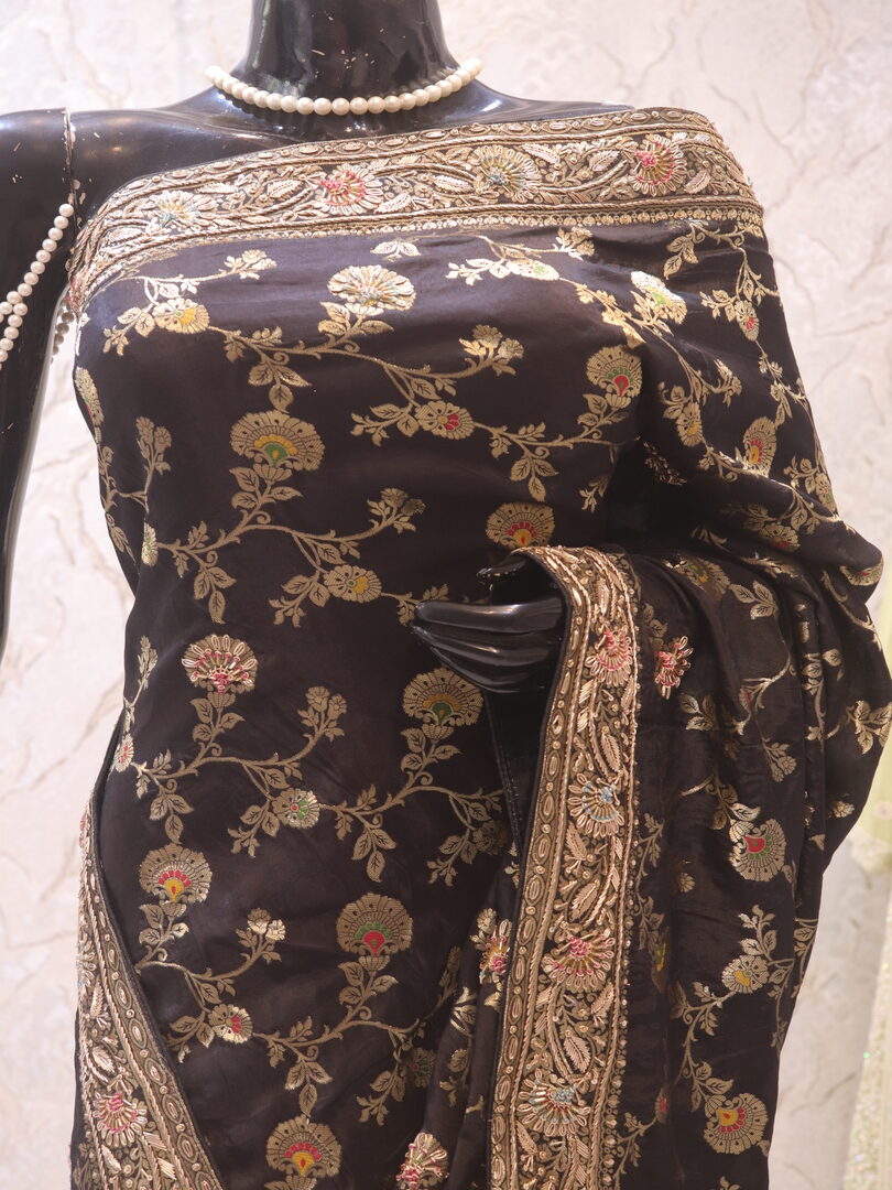 “The Raven Black” Premium Banarasi Silk Saree - Arang Online