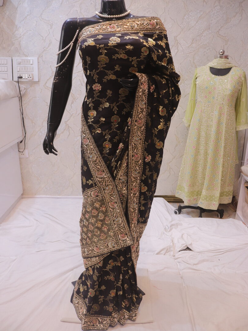“The Raven Black” Premium Banarasi Silk Saree - Arang Online