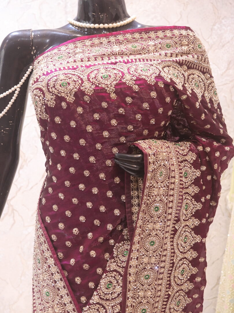 “The Tyrian Purple” Premium Designer Saree - Arang Online