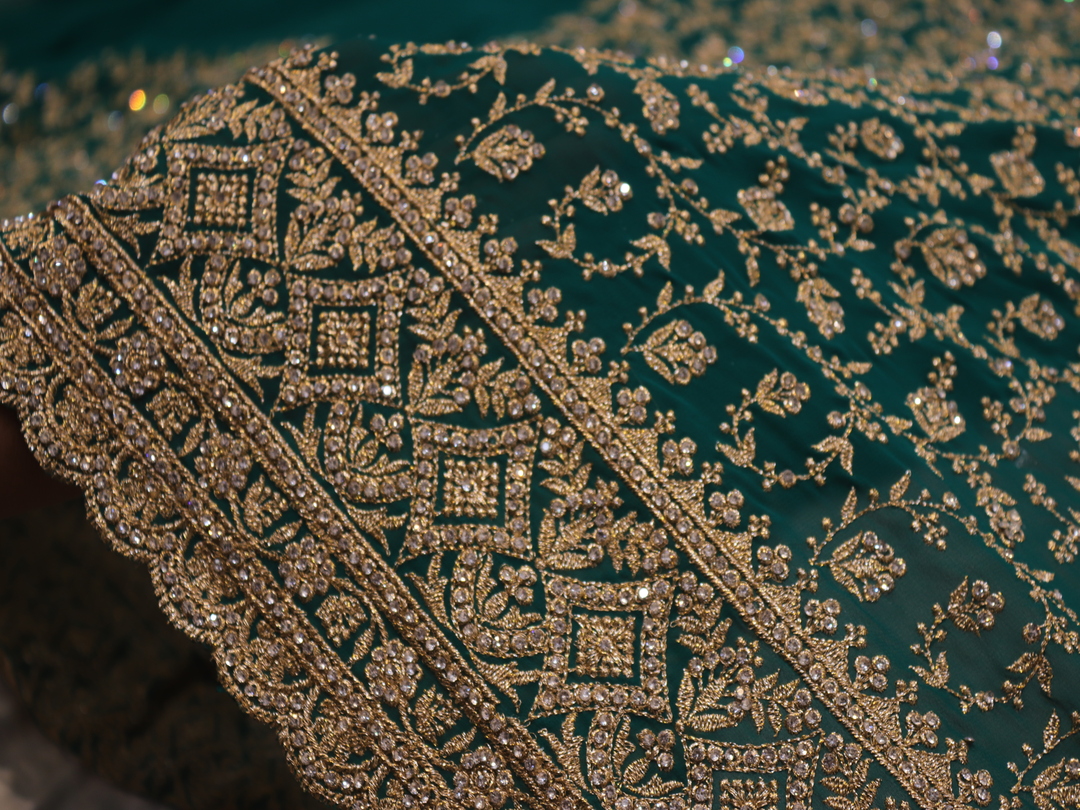 “The Persian Green” Premium Designer Saree with Veil - Arang Online