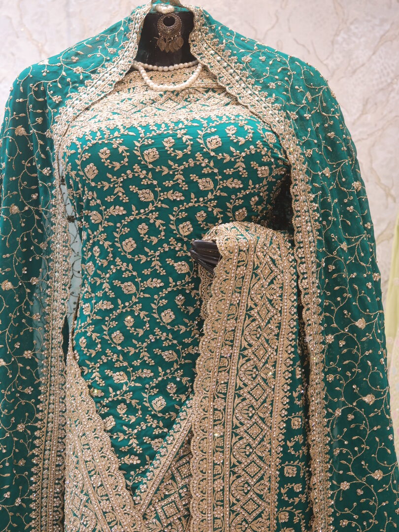 “The Persian Green” Premium Designer Saree with Veil - Arang Online